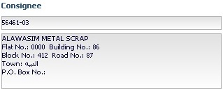 (2)Consignee code and designation: Coming from tariff ref. table.